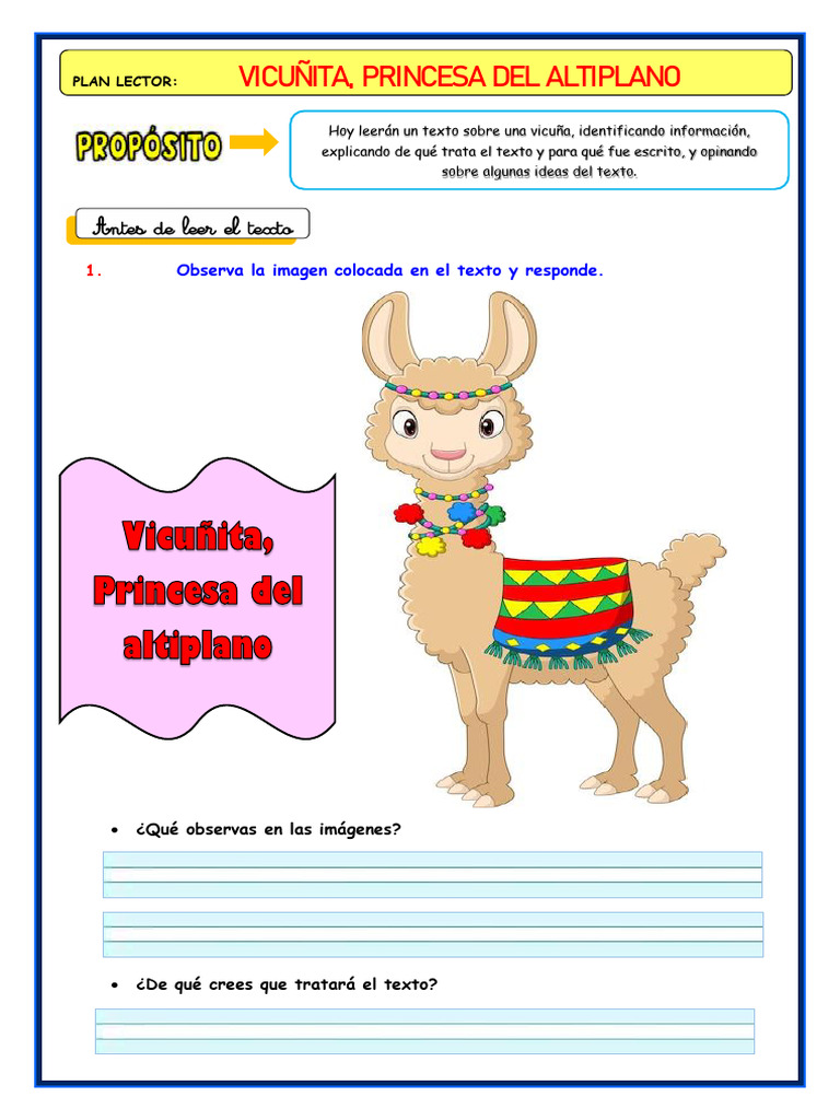 U4 S2 Ficha D4 Plan Lector Vicuñita Del Altiplano | PDF
