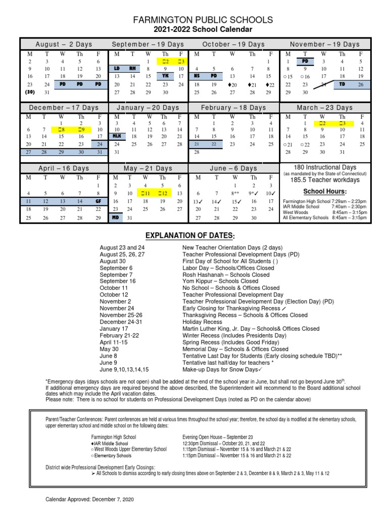 2021-2022 School Year Calendar-Final Approved | PDF | September ...