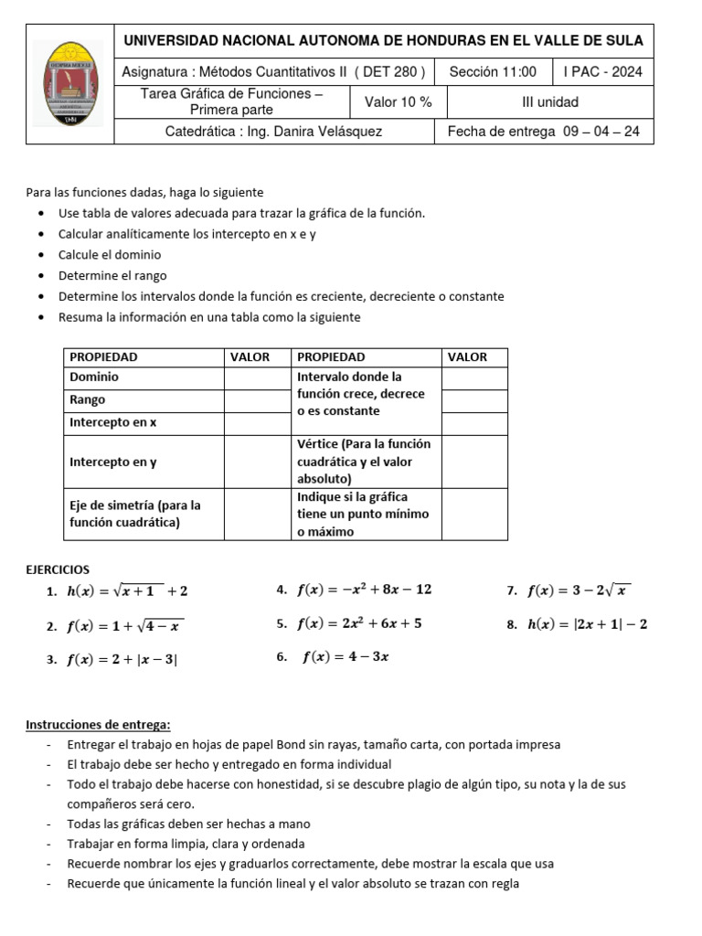 Tarea Funciones - 1 - 2024 | PDF | Análisis matemático | Matemáticas