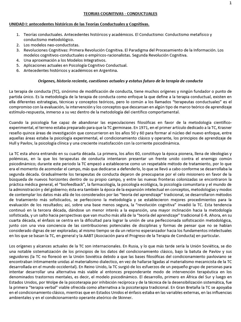 Resumen TCC Final | PDF | Behaviorismo | Psicoterapia