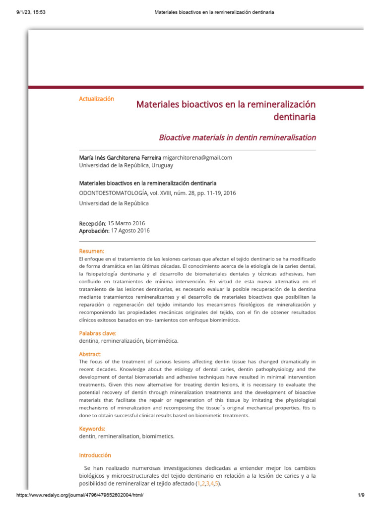 Materiales Bioactivos en La Remineralización Dentinaria | PDF ...