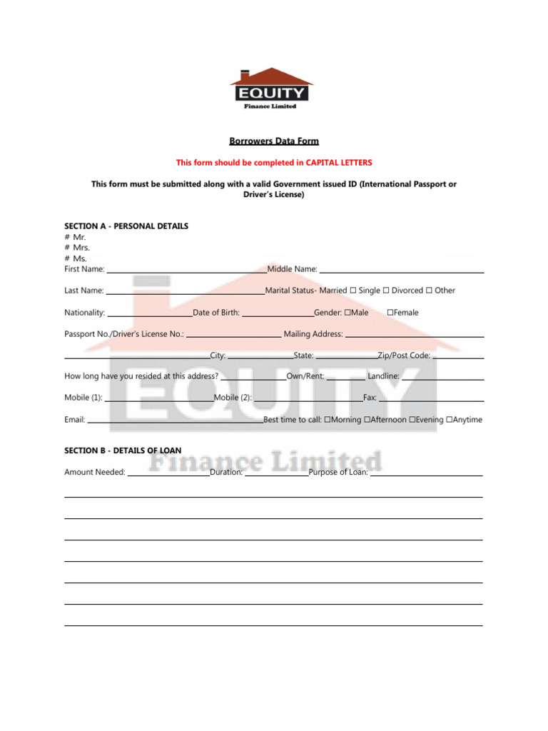 Borrower Loan Application Form | PDF | Finance & Money Management | Law