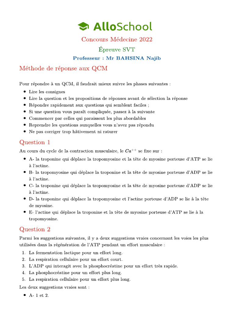 Concours Medecine 2022 Epreuve SVT | PDF