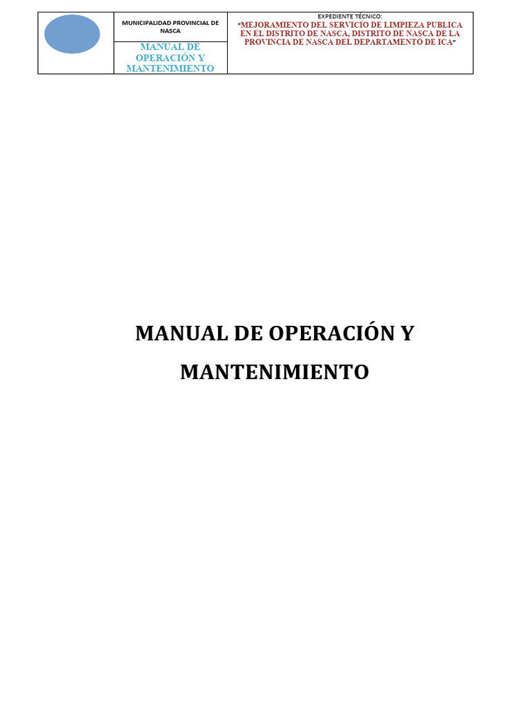 MANUAL DE OPERACION Y MANTENIMIENTO | PDF