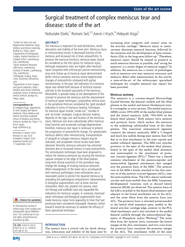 Surgical Treatment of Complex Meniscus Tear and Di | PDF | Knee ...