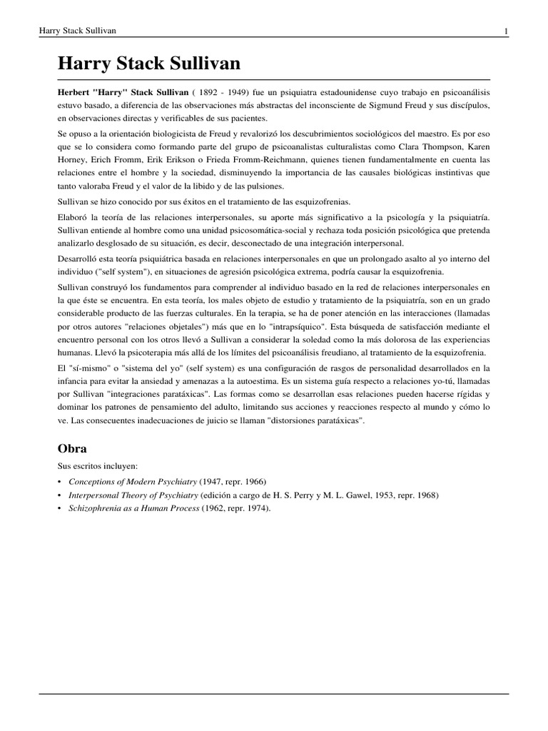 Harry Stack Sullivan | PDF | Sicología | Salud mental
