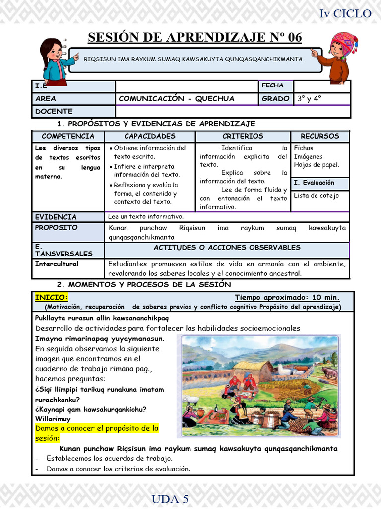 Uda5. Sesion 06 Quechua | PDF | Evaluación | Aprendizaje