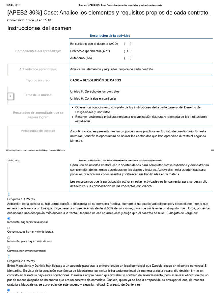 Examen_ [APEB2-30%] Caso_ Analice los elementos y requisitos propios de cada contrato_ | PDF ...