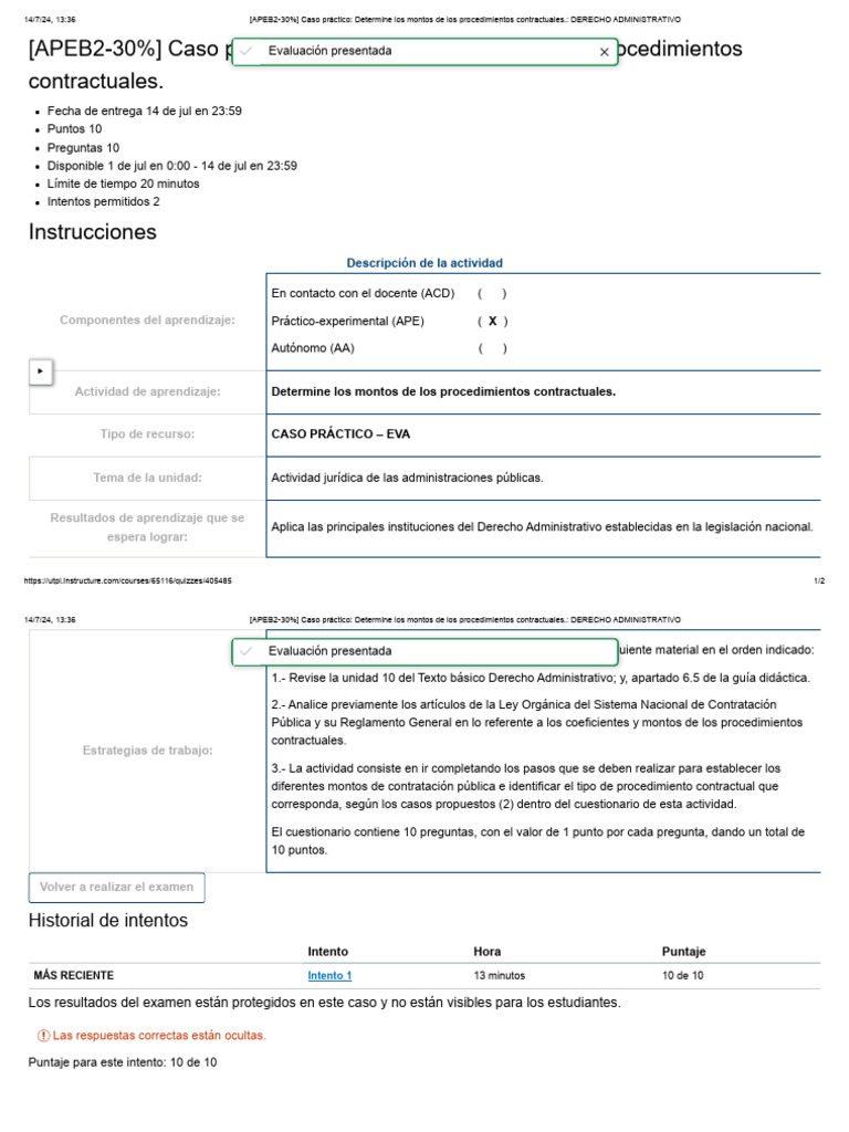 (APEB2-30%) Caso Práctico - Determine Los Montos de Calificación 10 Sobre 10 | PDF | Evaluación