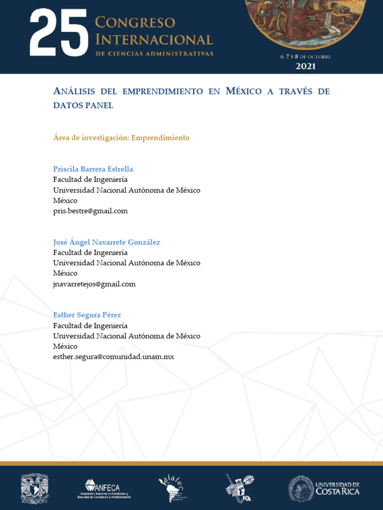 Nálisis Del Emprendimiento en Éxico A Través de Datos Panel | PDF | Iniciativa empresarial ...