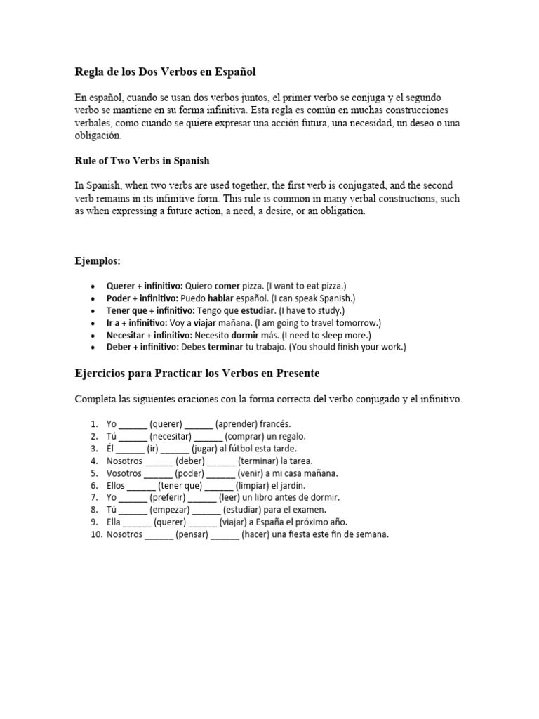 Regla de Los Dos Verbos en Español PT 2 | PDF