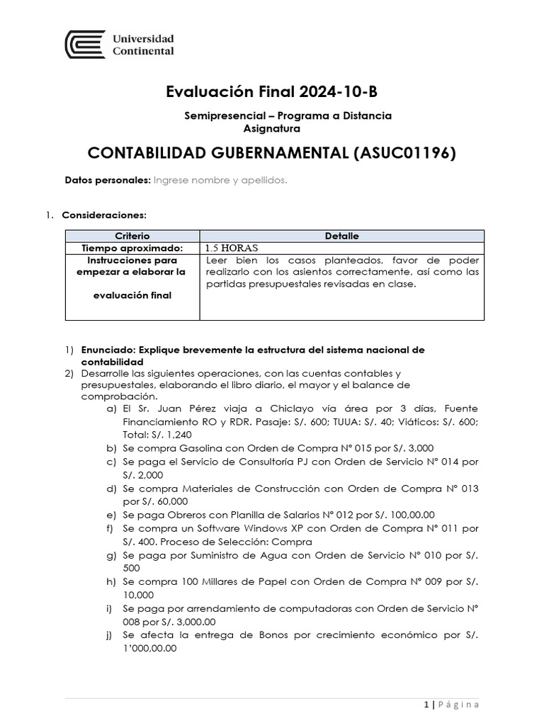 Examen Final Contabilidad Gubernamental | PDF | Contabilidad | Economias