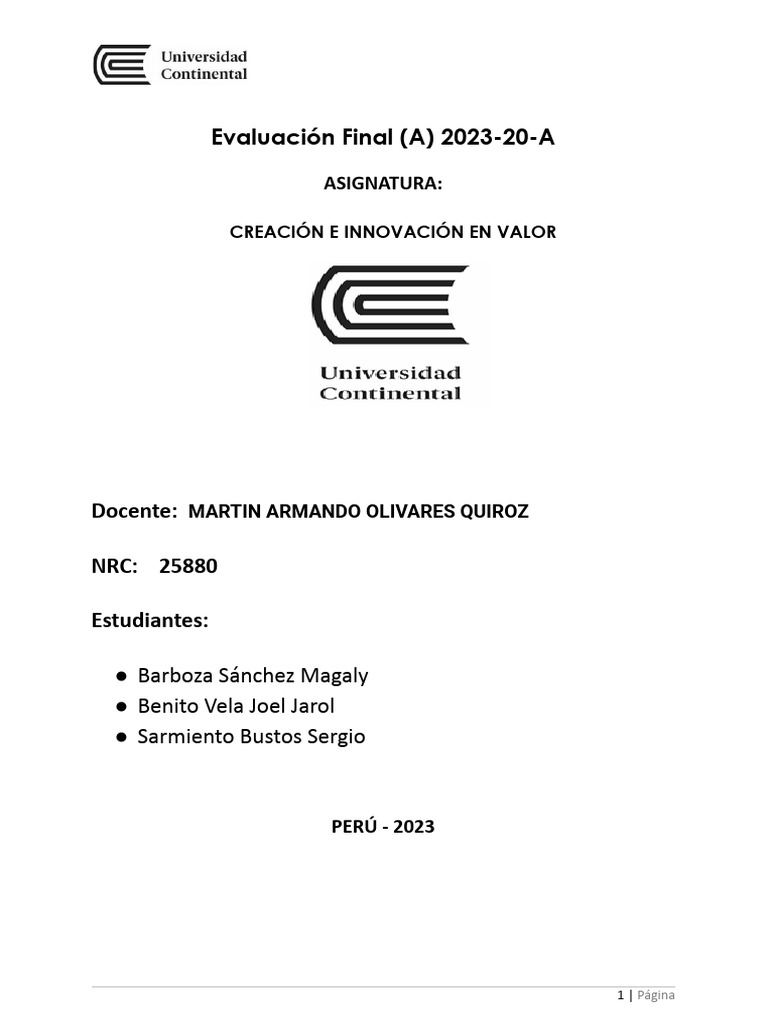 Examen Final - CREACIÓN E INNOVACIÓN EN VALOR | PDF | Business | Plantas