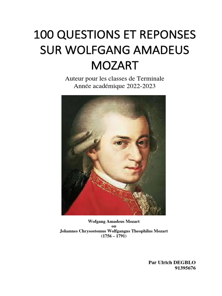Questions sur Mozart et sa vie | PDF | Wolfgang Amadeus Mozart ...