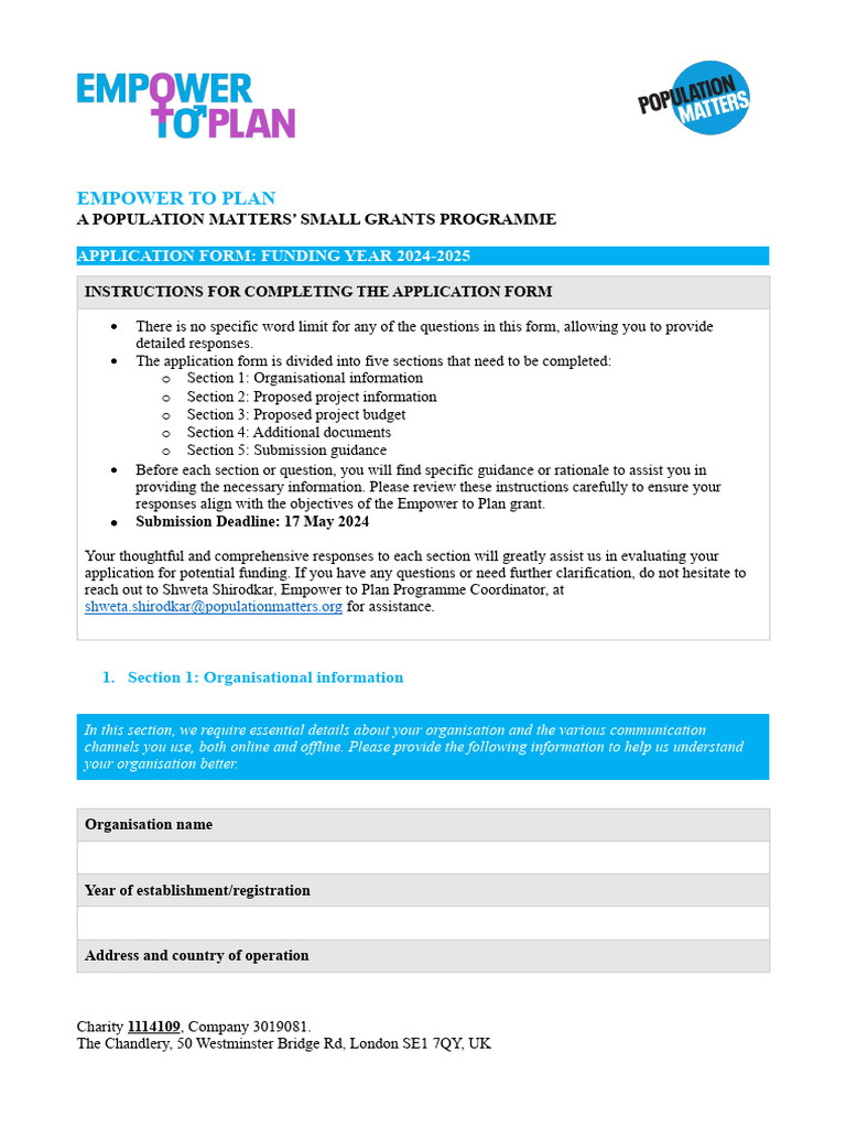 Application Form Empower To Plan 2024 25 | PDF | Charitable Organization