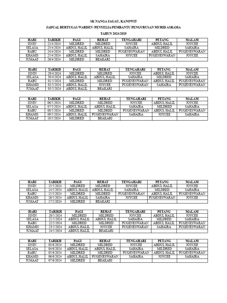 Jadual Bertugas | PDF
