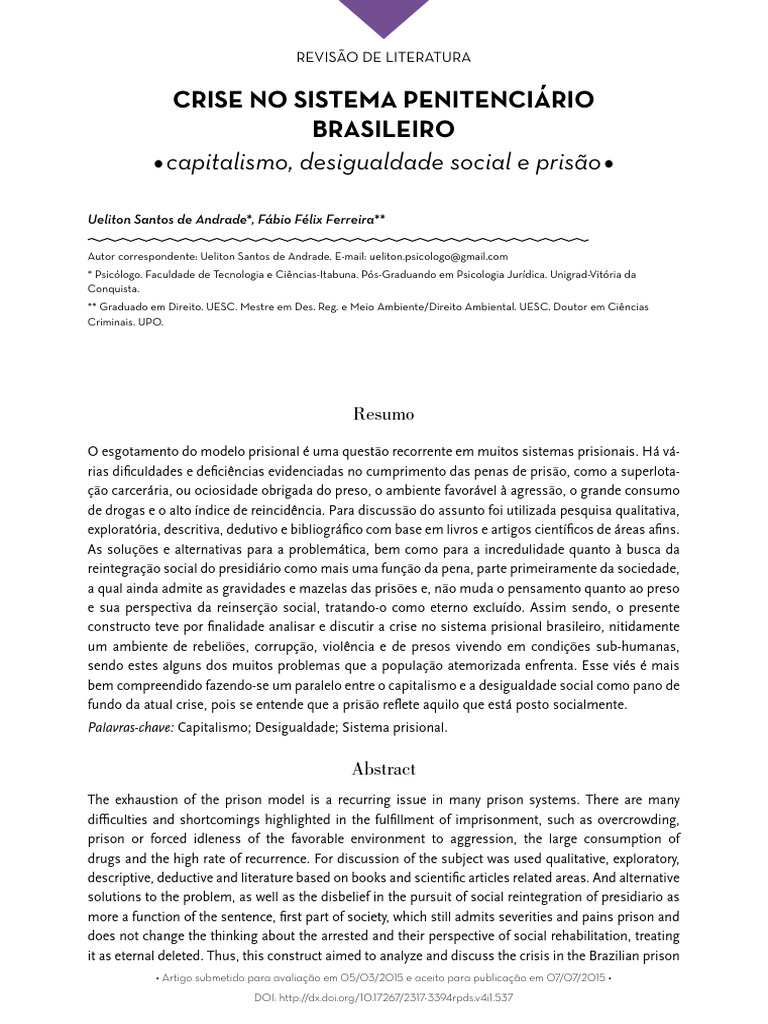 Artigo Crise No Sistema Penitenciário | PDF | Brasil | Estado