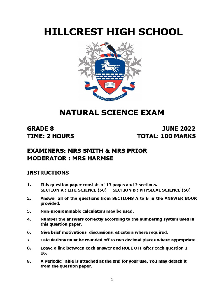 Natural Science GR 8 June 2022 | PDF | Chemical Elements | Atoms