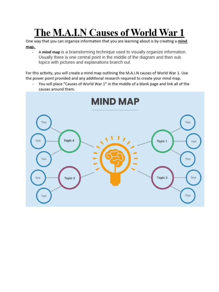 WW1 Causes Mind Map Guide | PDF