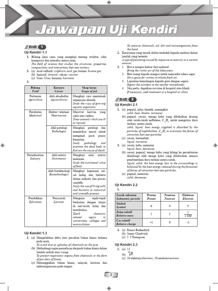 Jawapan Uji Kendiri Form 4 | PDF | Chemical Bond | Mole (Unit)
