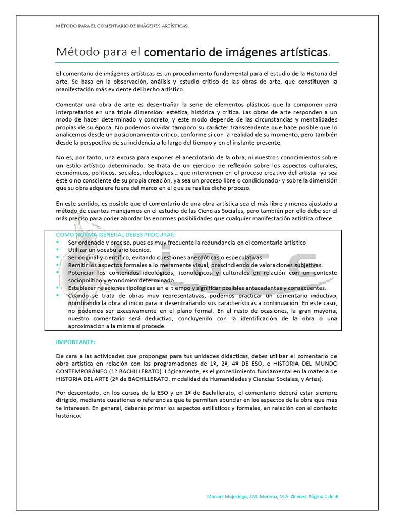 Método de Comentario de Imágenes Artísticas | PDF | Pinturas | Escultura