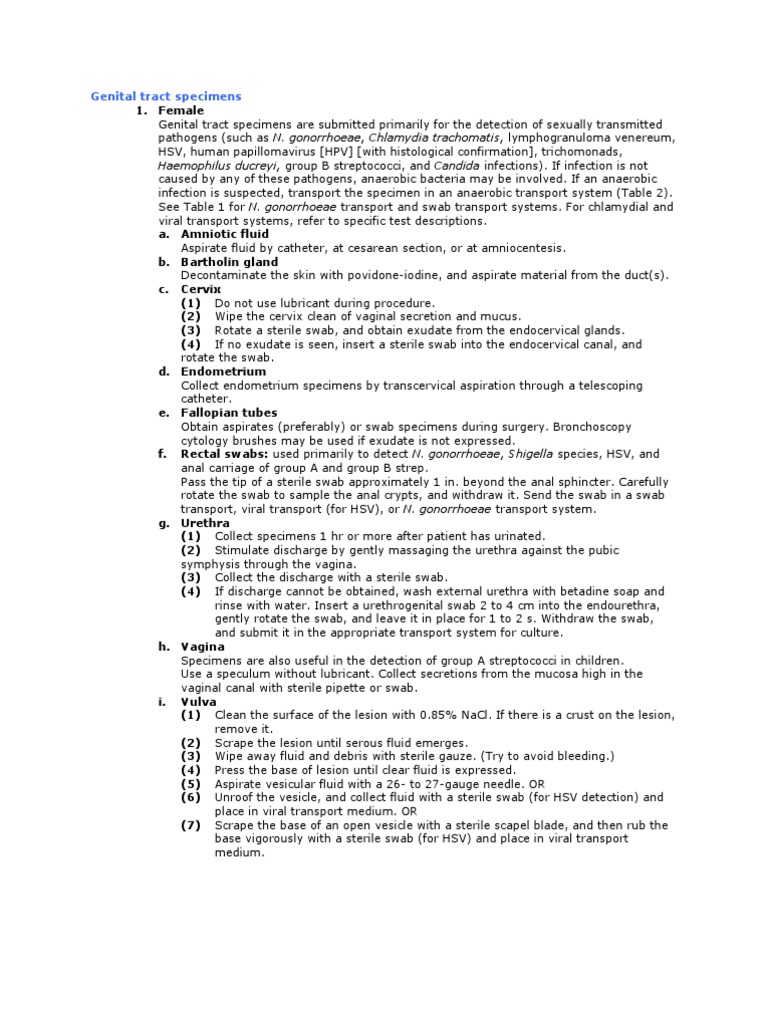 Genital Tract Specimens Handbook | PDF | Sexually Transmitted Infection ...