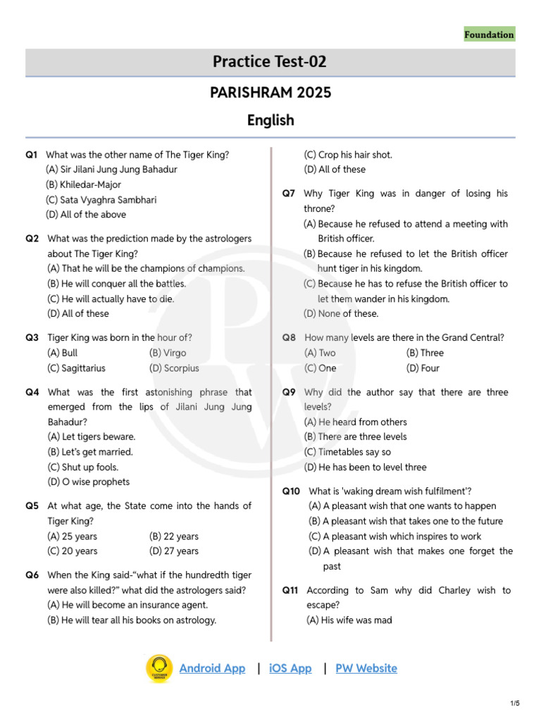 Practice Test 02 - Test Paper (English) | PDF | Mobile Software