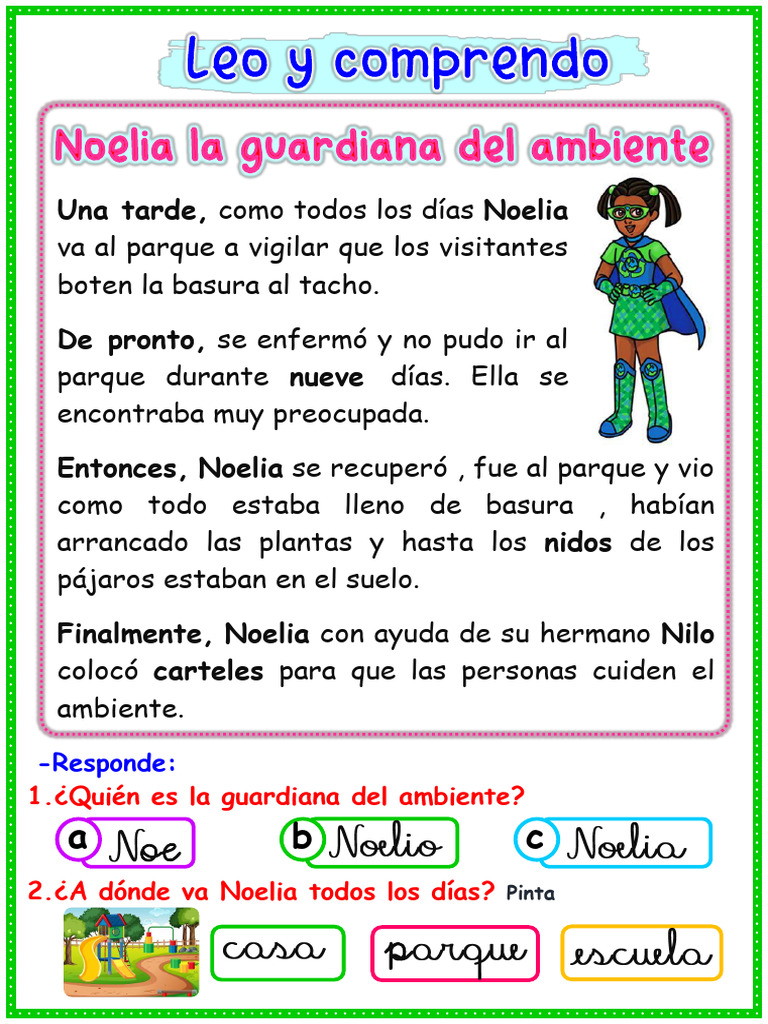 Ficha Leemos Noelia La Guardiana Del Ambiente Maestra Janet | PDF