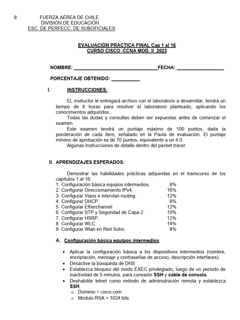 Evaluación Práctica CCNA 2023 | PDF | Punto de acceso inalámbrico | Enrutador (Computación)
