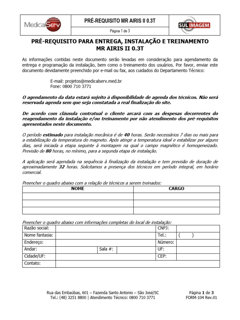 FORM-104-Pré-requisito MR AIRIS II 0.3T - Rev.01 | PDF | Eletricidade ...