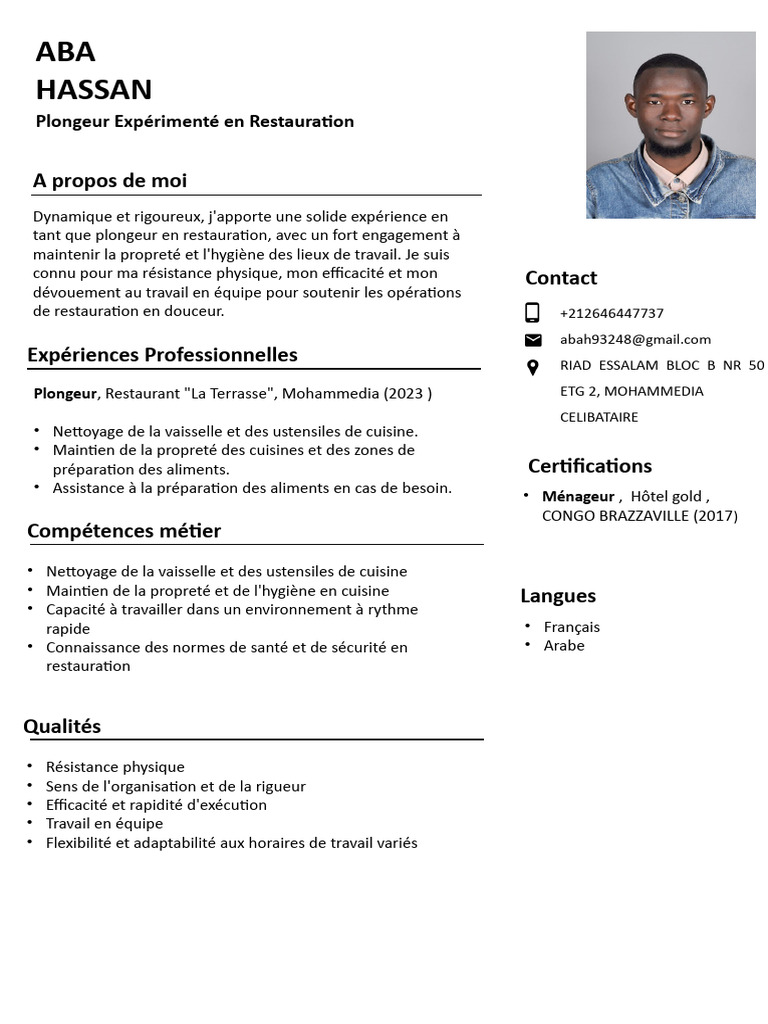 CV Plongeur | PDF | Cuisine