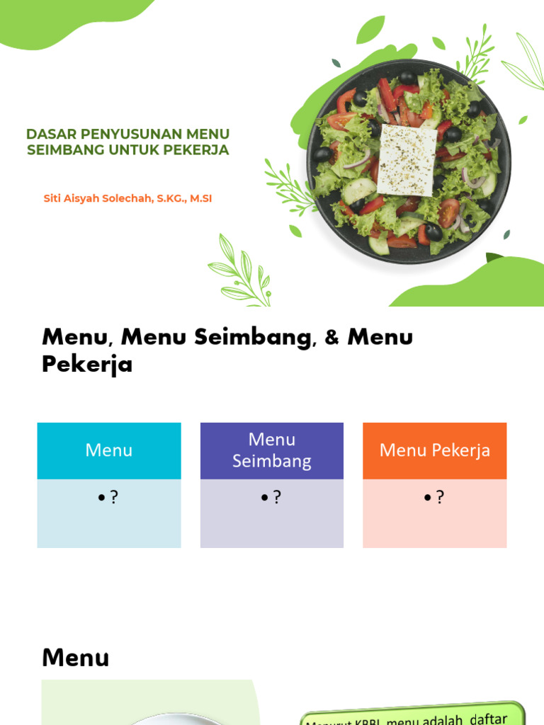 Materi Kuliah - Dasar Penyusunan Menu Seimbang Untuk Pekerja | PDF ...