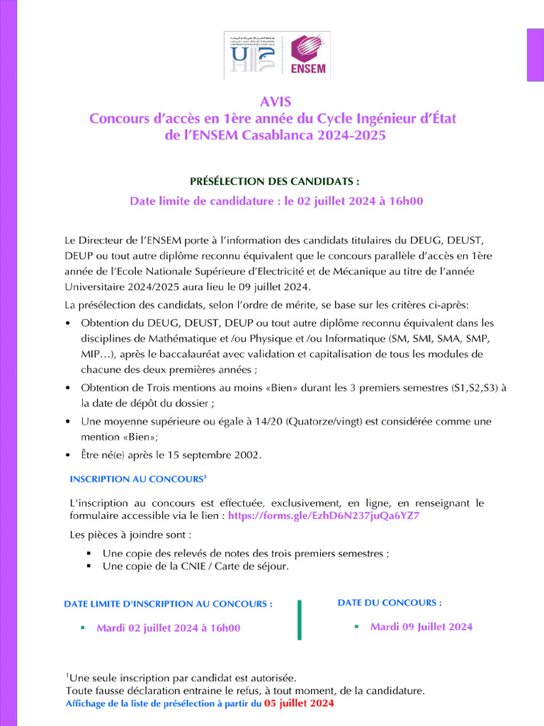 Avis Concours DEUG 2024 | PDF