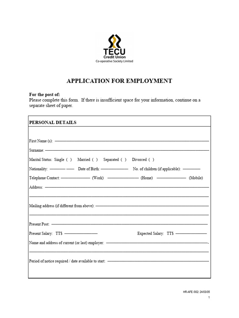 TECU Application For Employment | PDF | Justice | Crime & Violence