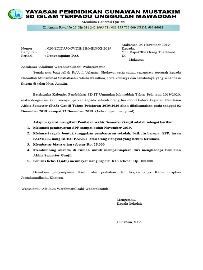 Surat Penyampaian Ujian | PDF