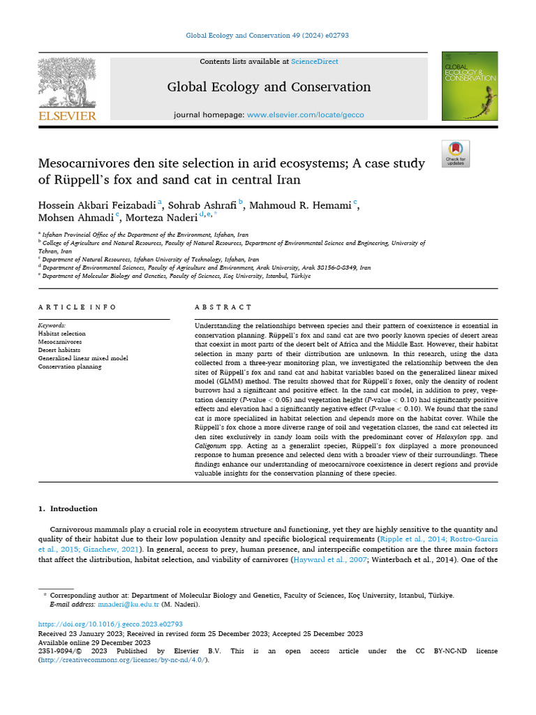 Mesocarnivores Den Site Selection in Arid Ecosystems A Case Study of ...