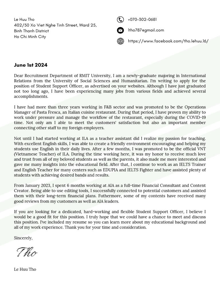 Student Support Officer Cover Letter | PDF