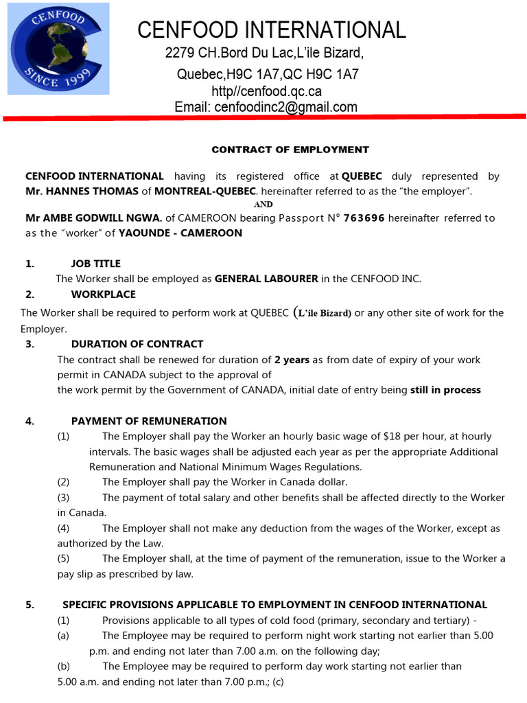Contract of Employment111118888tttt | Download Free PDF | Employment | Sick Leave