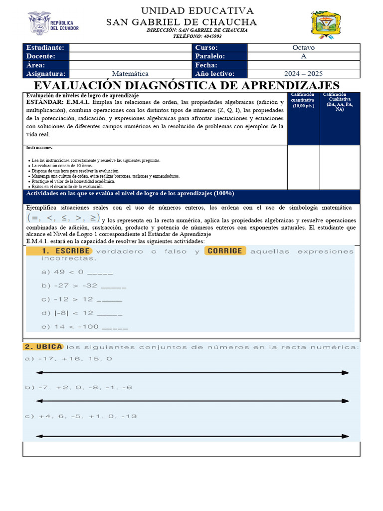 8vo Ejemplo Margot | PDF | Ecuaciones | Evaluación