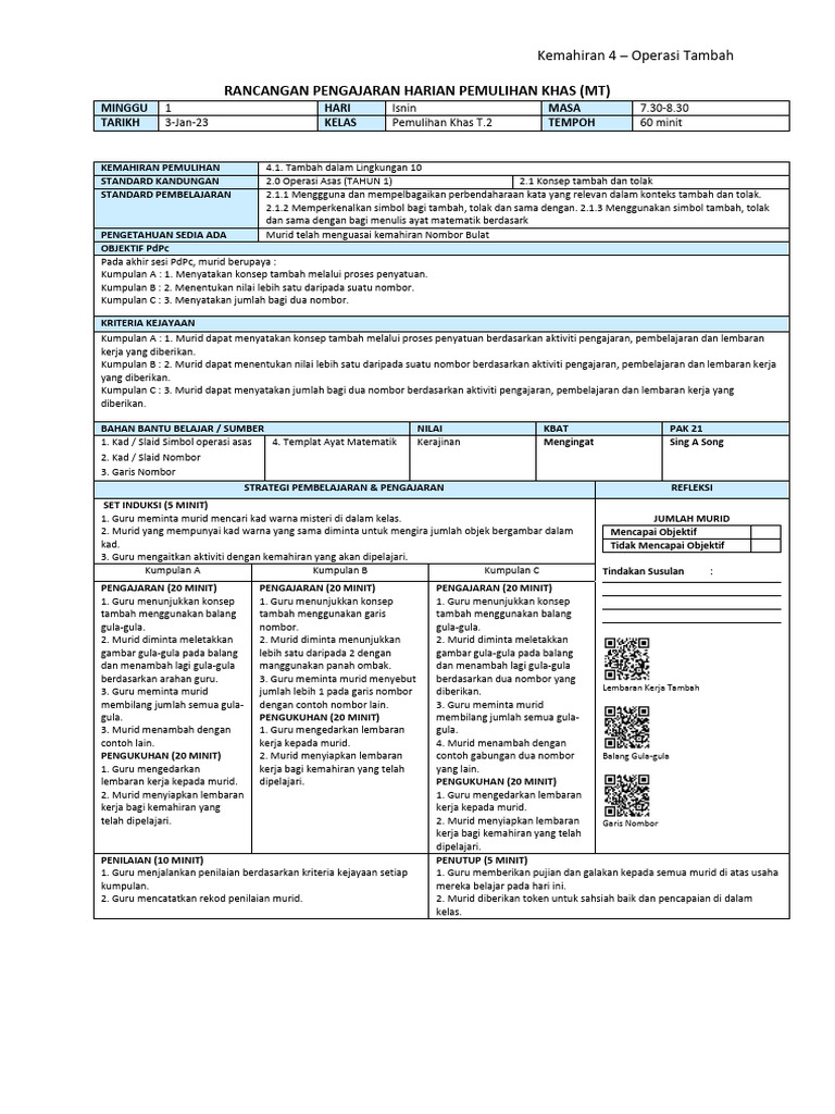 RPH Kemahiran 4 - Operasi Tambah | PDF