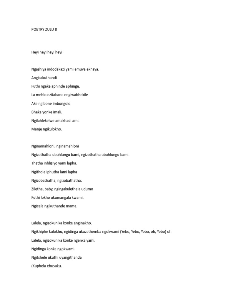 Zulu Poetry: Love and Heartache | PDF