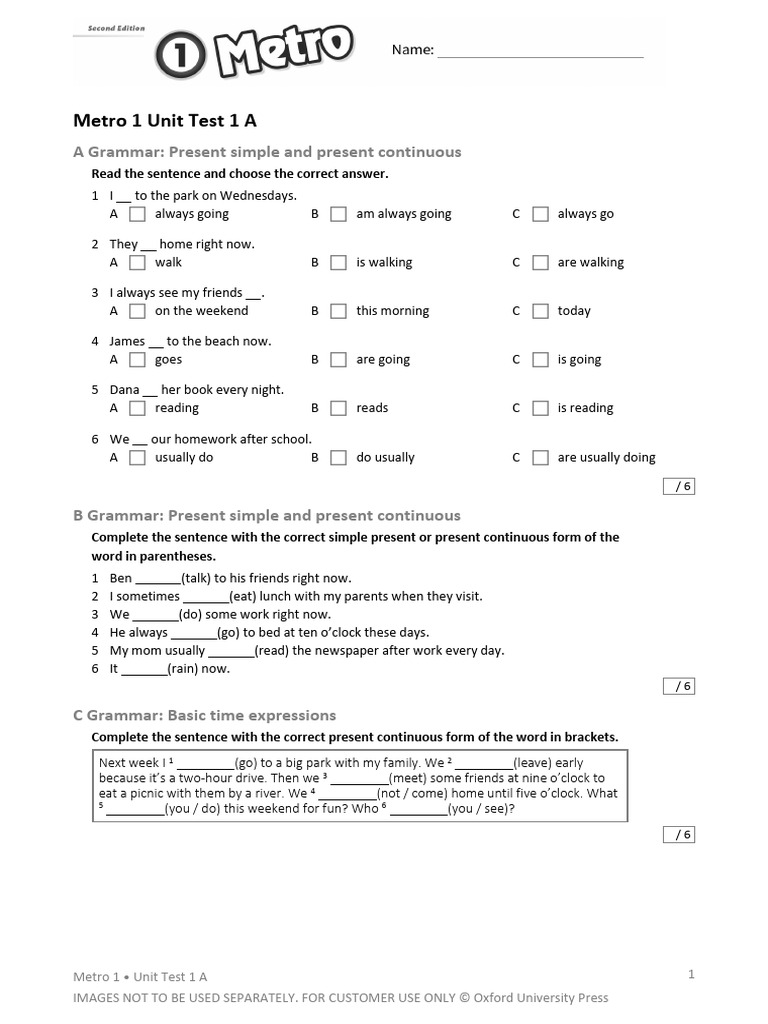 Metro 1 Unit Test 1A Overview | PDF