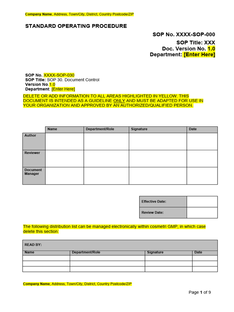 SOP 30 Document-Control TEMPLATE | PDF | Zip (File Format) | Quality Management System