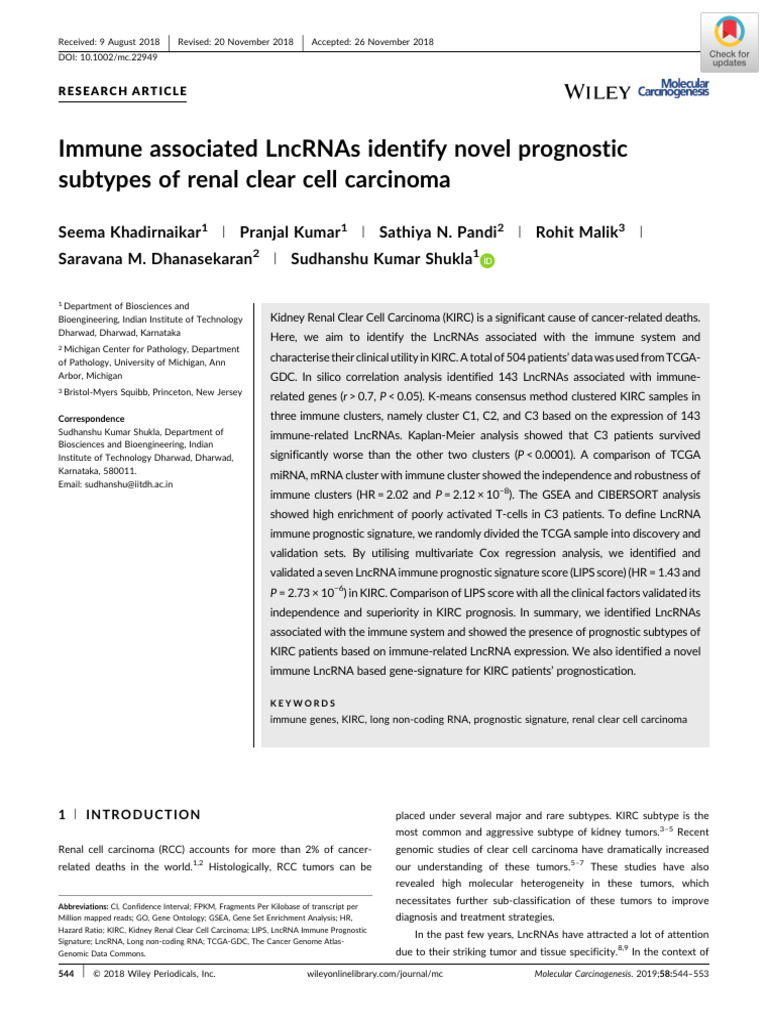 LncRNA KIRC MolecularCarcinogenesis | PDF | Clinical Medicine | Medical Specialties
