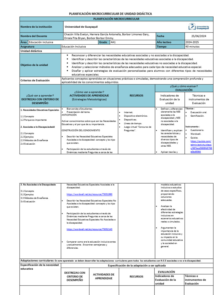 Planificacion Microcurricular Pdf Evaluación Enseñando