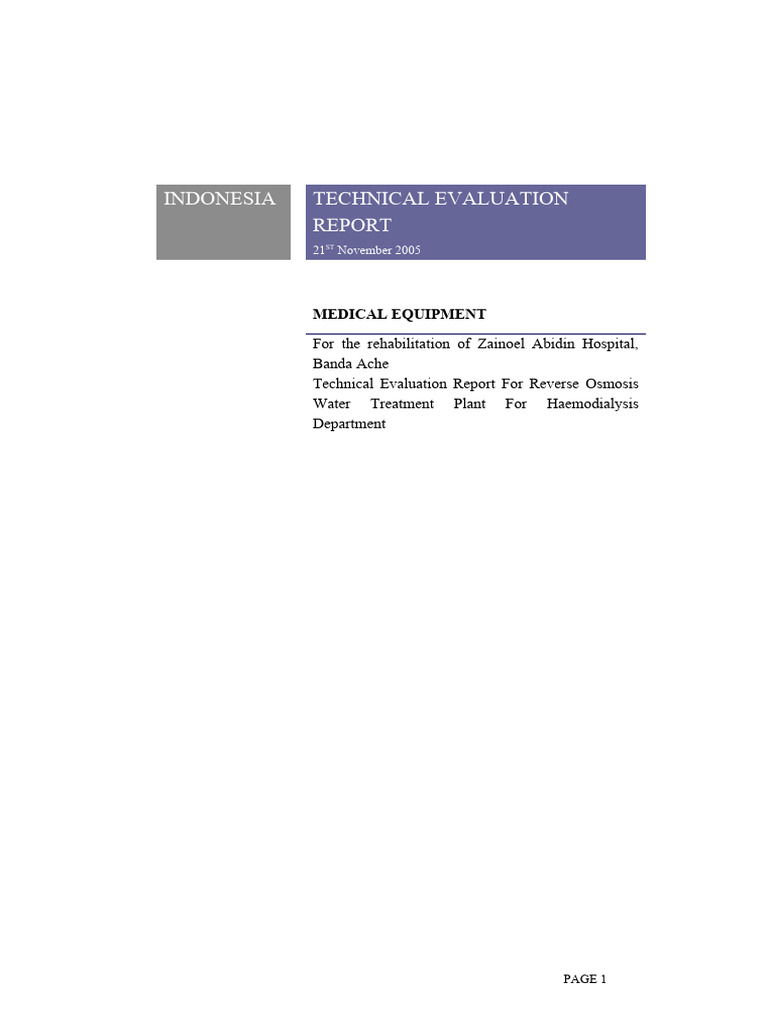 Technical Evaluation Report For RO Plant - Rev | PDF | Hemodialysis | Water Purification