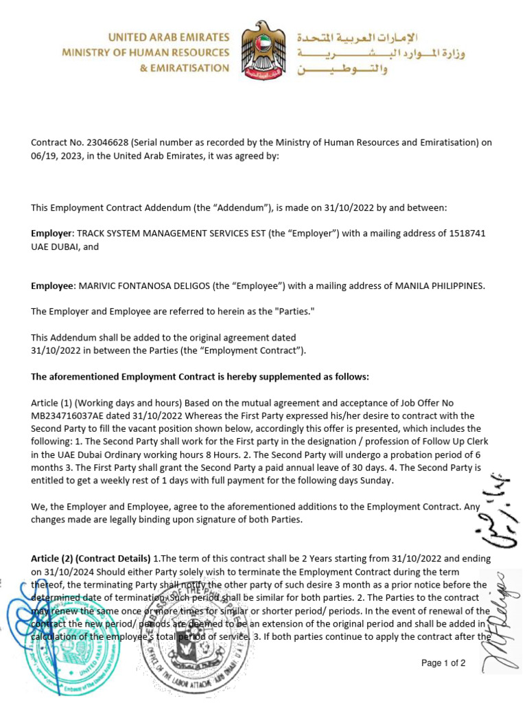 Employment-Contract-Addendum DELIGOS | PDF | Employment | Salary