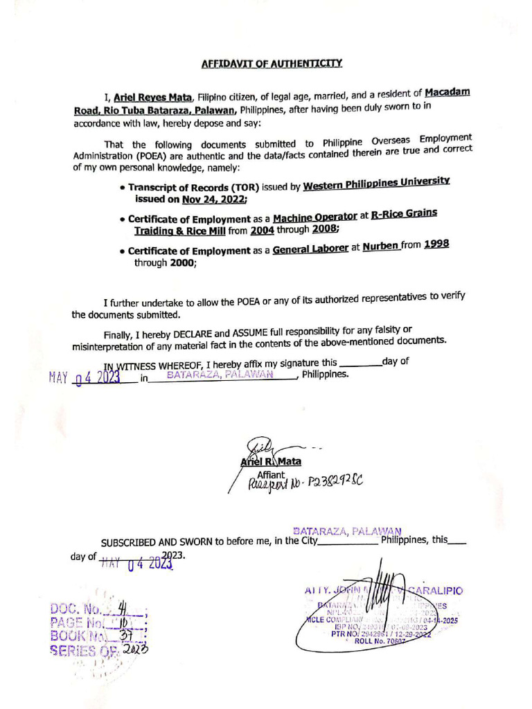 AFFIDAVIT of auTHENCY | PDF