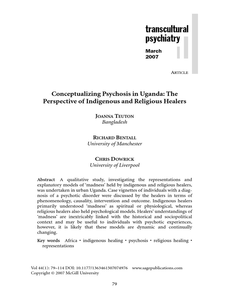 Conceptualizing Psychosis in Uganda - The Perspective of Indigenous and Religious Healers ...