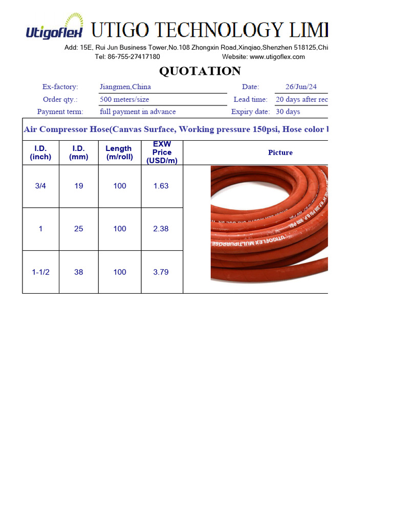 Air Compressor Hose Quotation Details | PDF